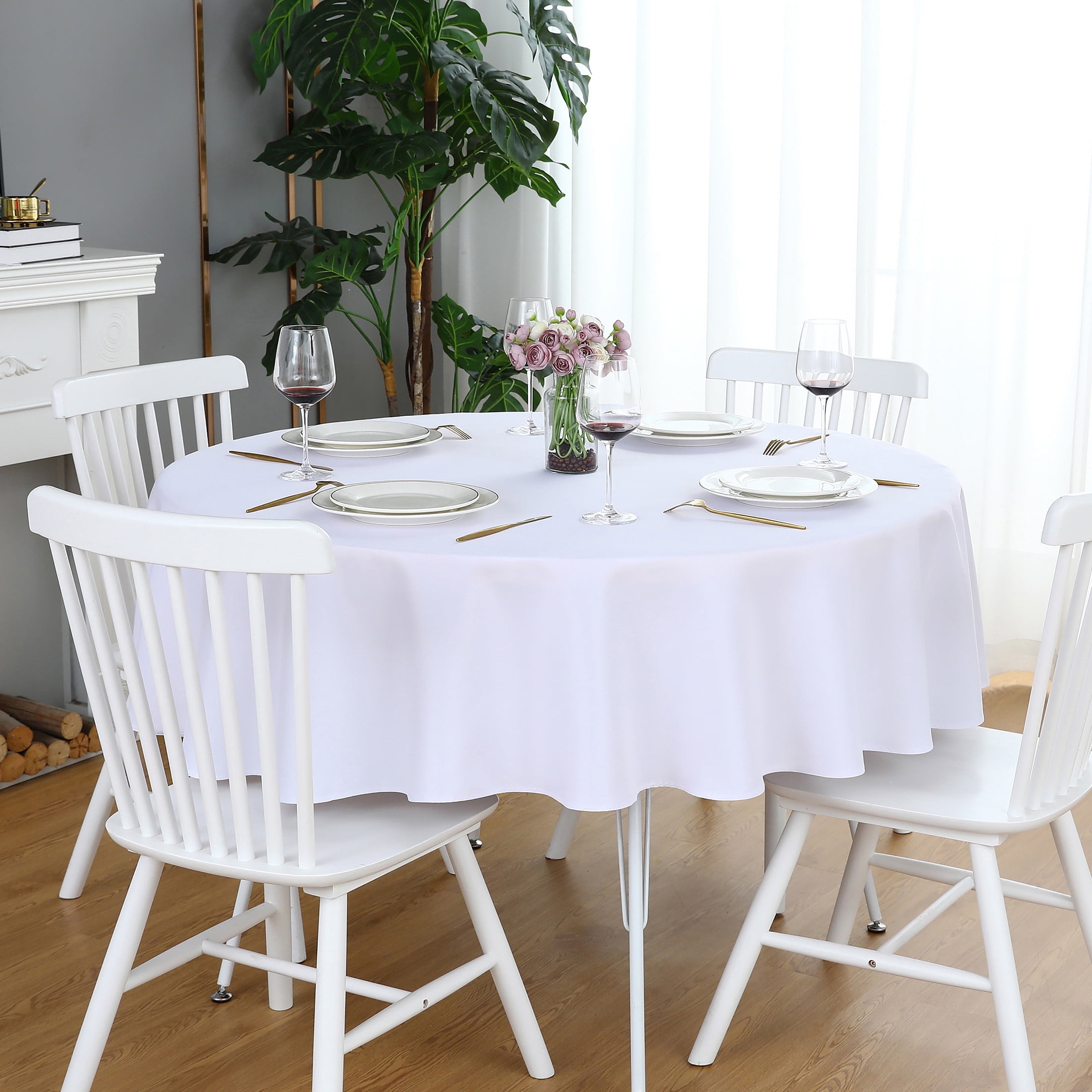 FOLINS&HOME White Round 90 inch Tablecloth - Waterproof & Wrinkle Free ...