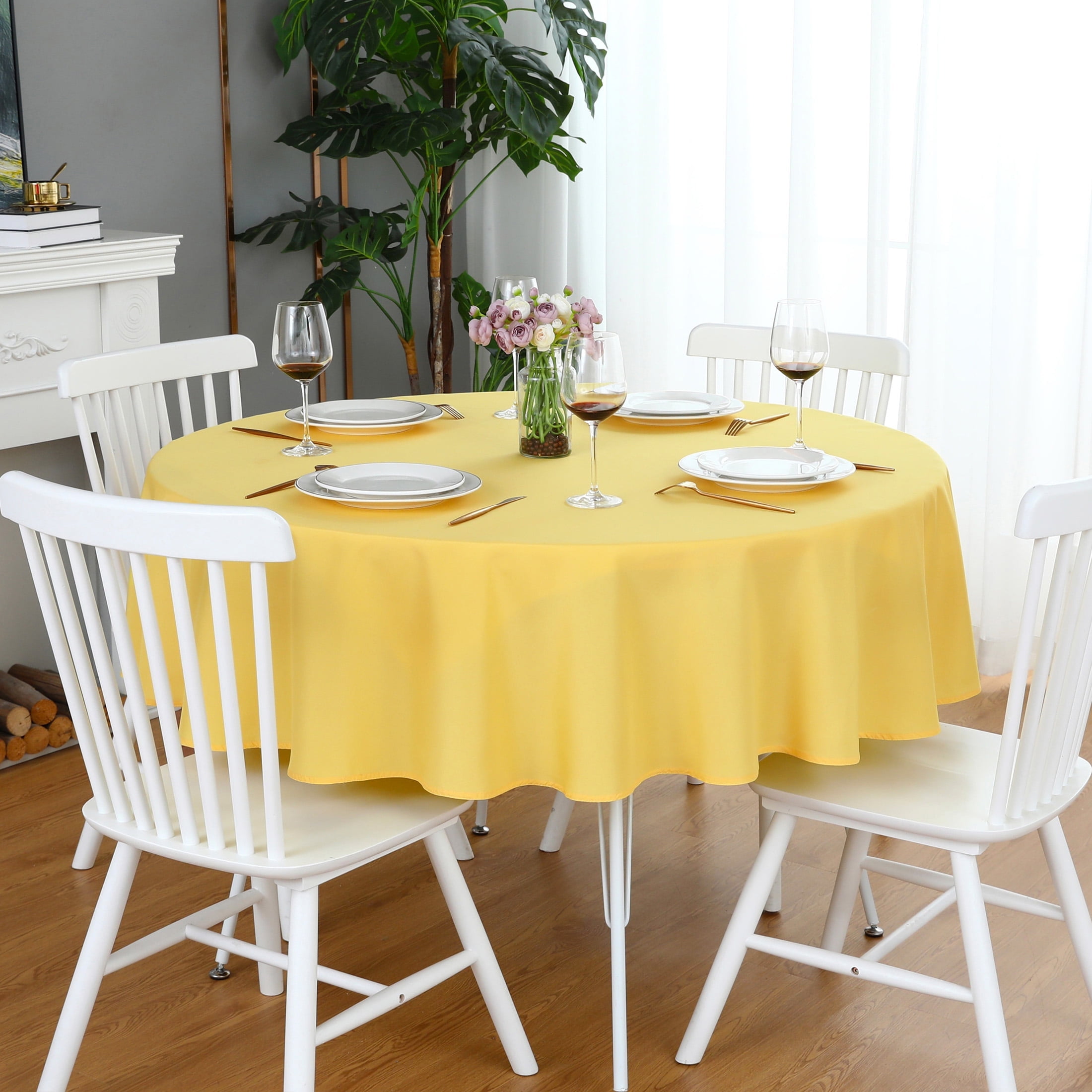 FOLINS&HOME Yellow Round 90 inch Tablecloth - Waterproof & Wrinkle Free ...