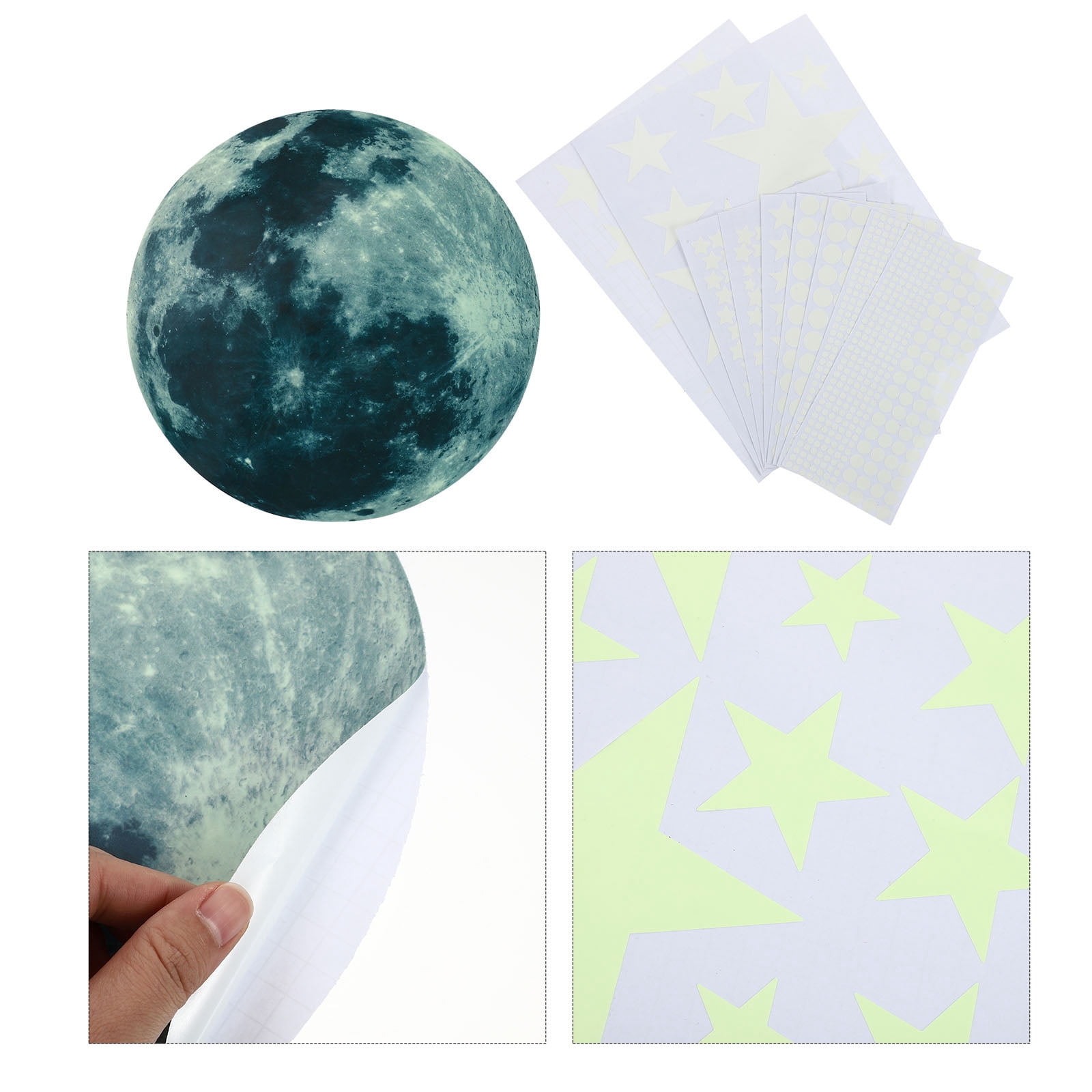 FOLOYORI 1 Set Green Glowing Wall Stickers Luminous Stars Moon PVC Self ...