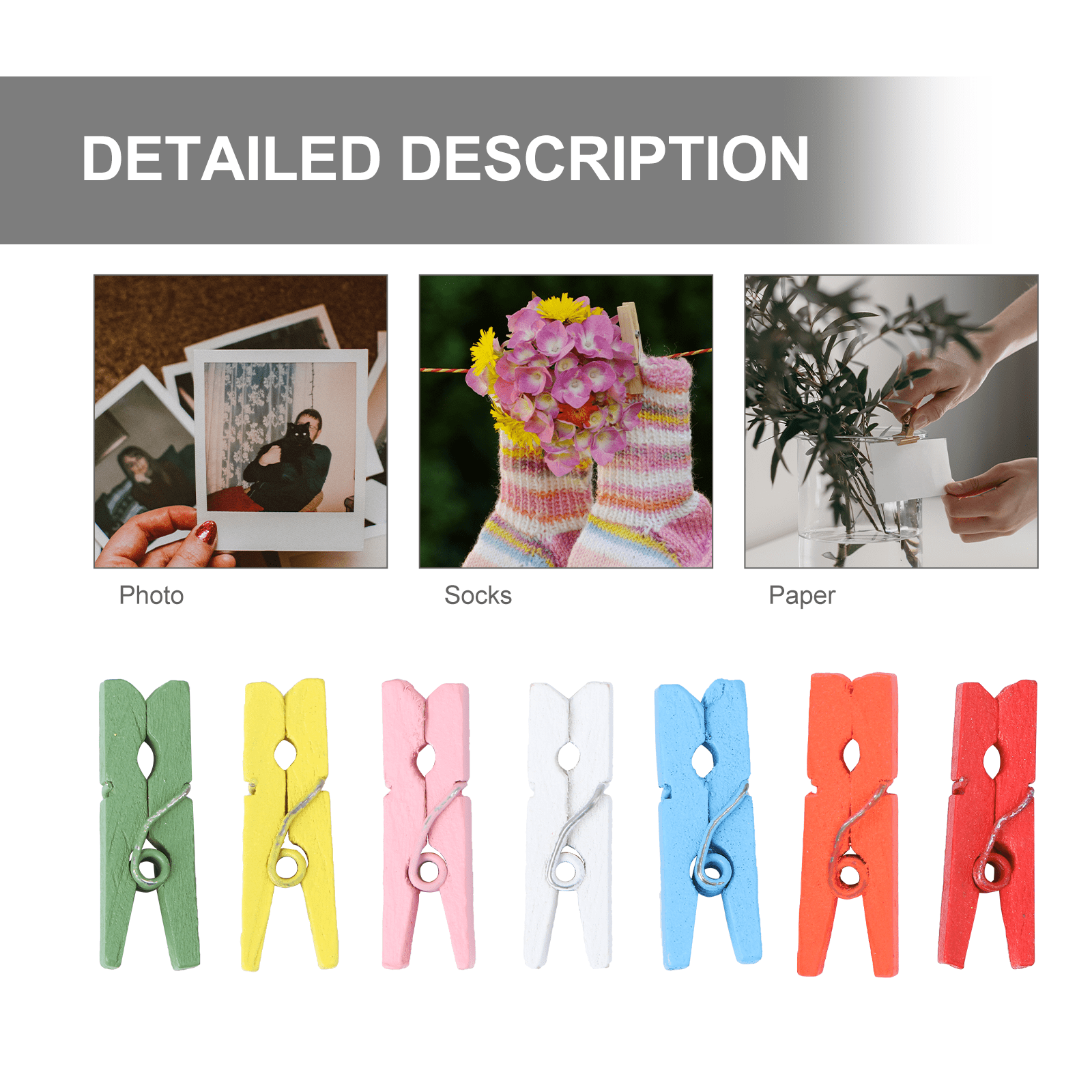 FOLOYORI 100Pcs Poster Clips For Wall Hanging Wooden Colorful Paper ...