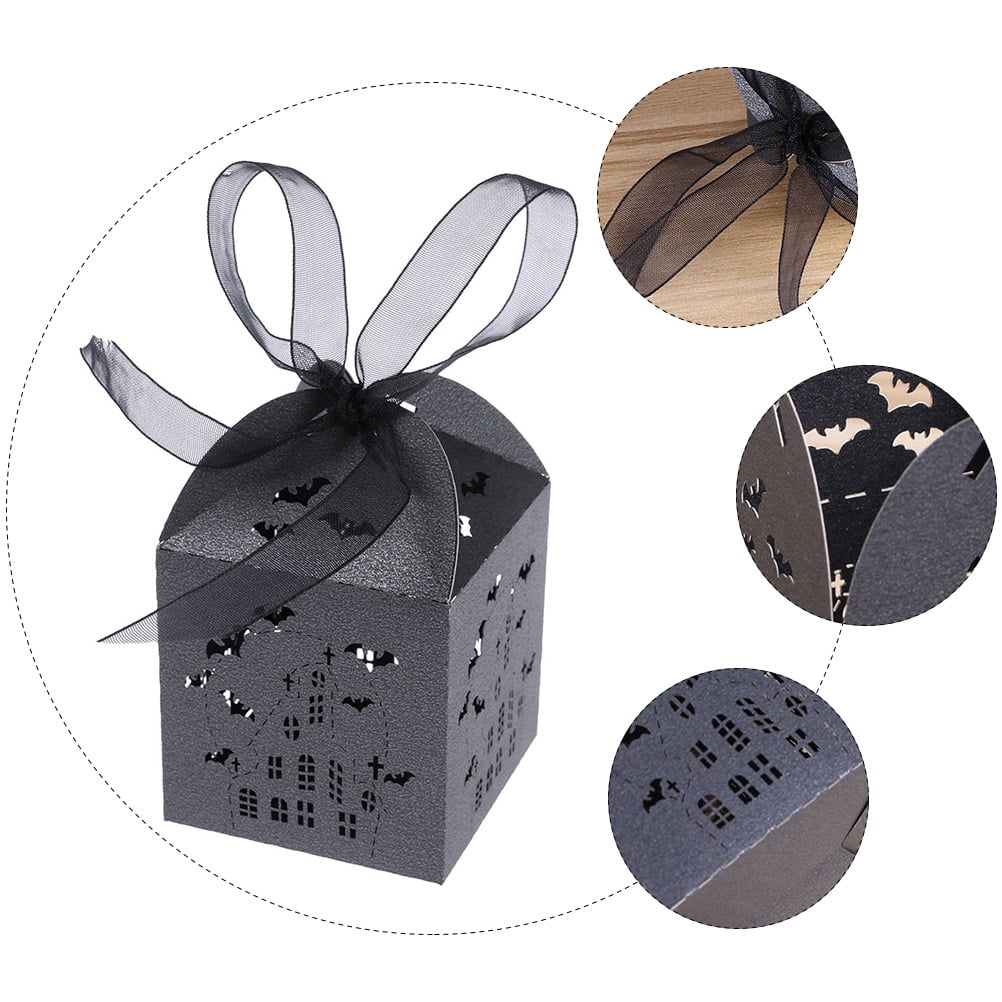 FOLOYORI 100Pcs Treat Boxes for Sweets Black Paper Hollow Design for 8 ...