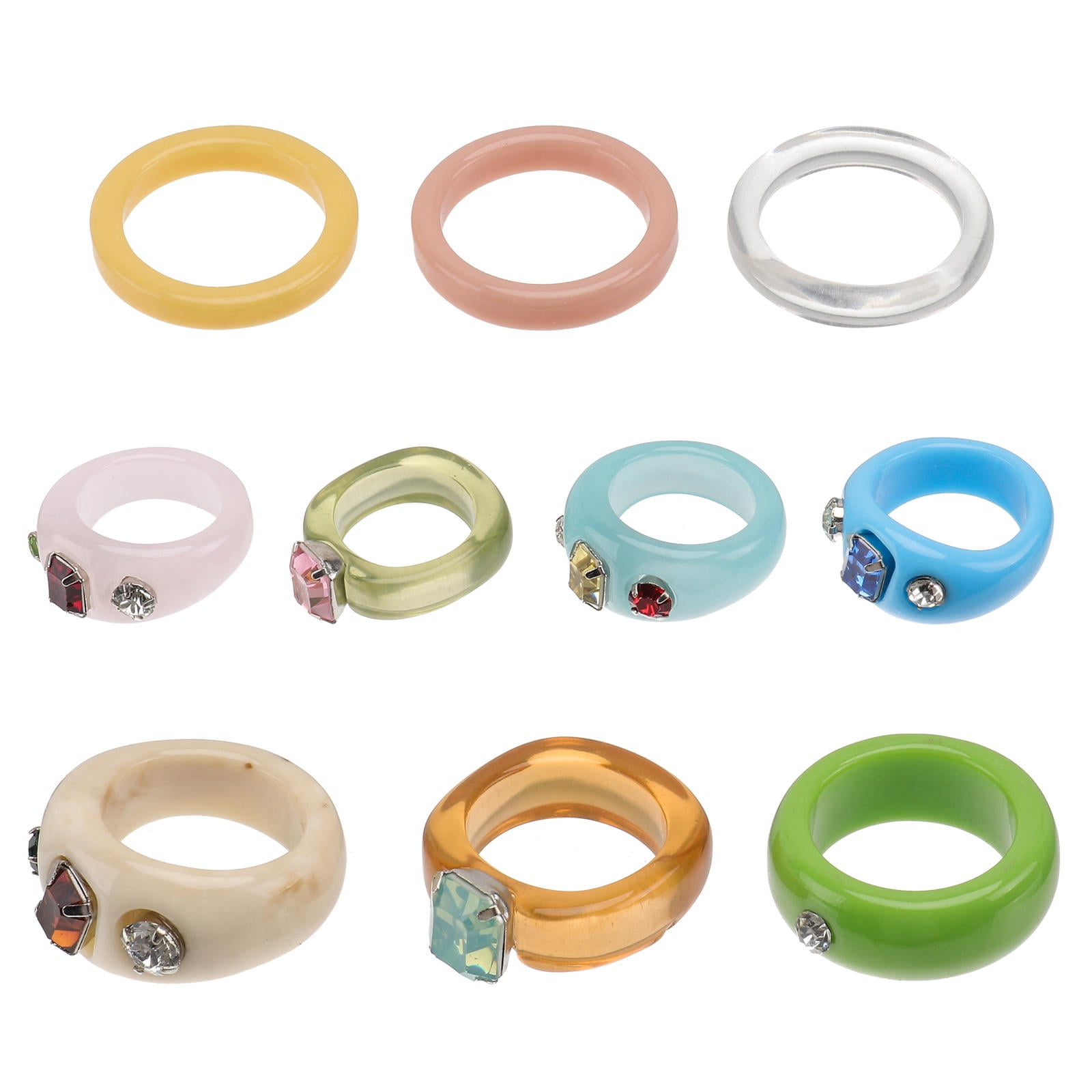 FOLOYORI 10Pcs Costume Rings for Women Resin Material Geometric Shape ...