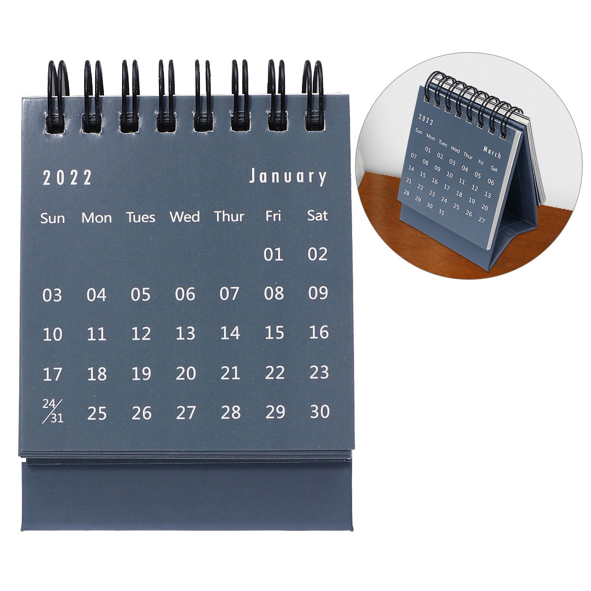 FOLOYORI 1Pack Grey Paper Foldable Coil Calendar for Desk Use Table ...