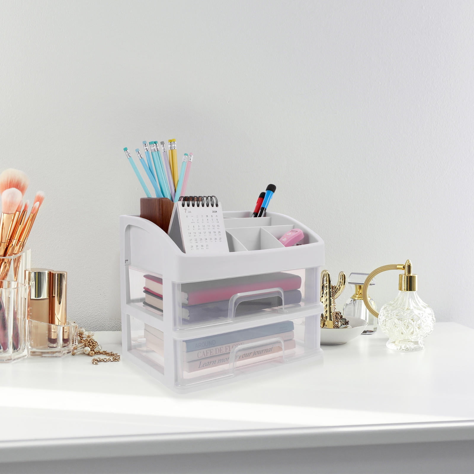 FOLOYORI 1Pcs Simple White Plastic Desktop Organizer for Office and ...