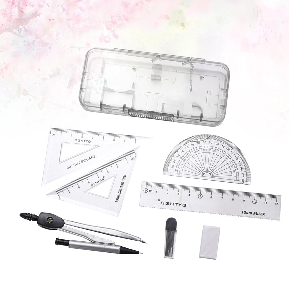 FOLOYORI 2Sets 12Pcs Metal Compasses Ruler Tool Set Standard Math Tools ...
