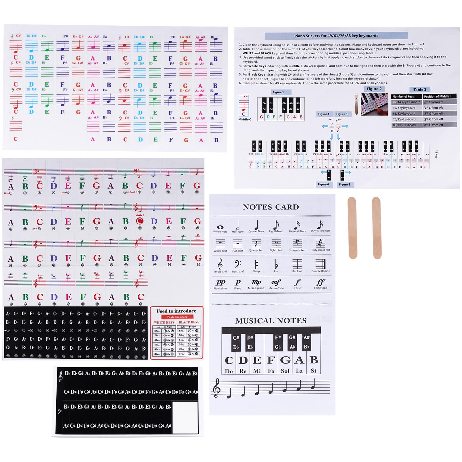 FOLOYORI 2Sets Piano Stickers for Keyboard Teaching Tool and Key ...