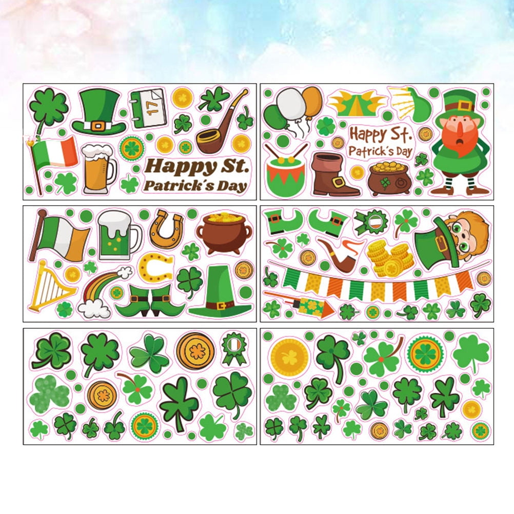 FOLOYORI 6 Sheets Patricks Day Sticker Lucky Shamrock Window Sticker ...
