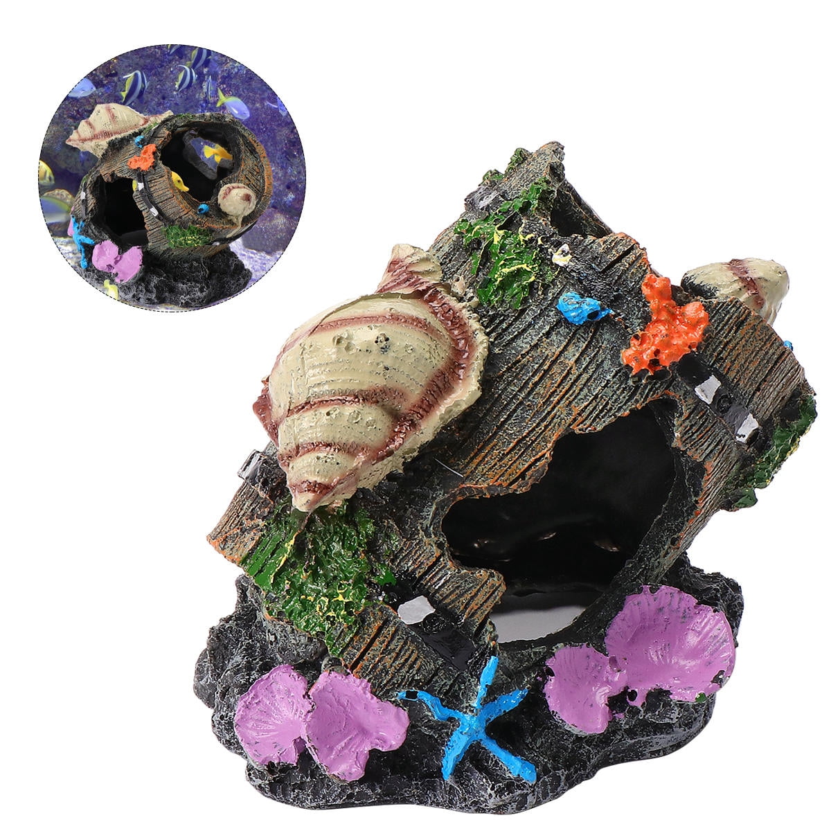 FOLOYORI Fish Hideout Cave 1Pcs Resin Aquarium Landscaping Decor Barrel ...