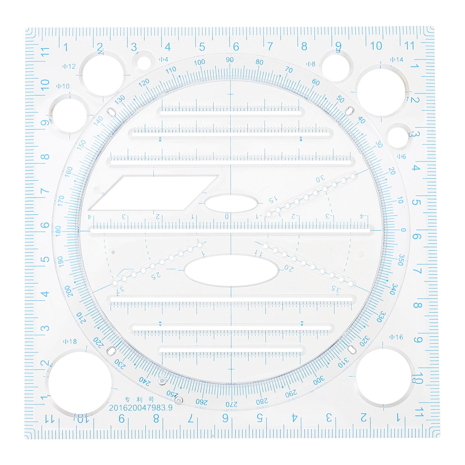 FOLOYORI Plastic Blue Square Drawing Ruler 1 Precise Geometric Figure ...