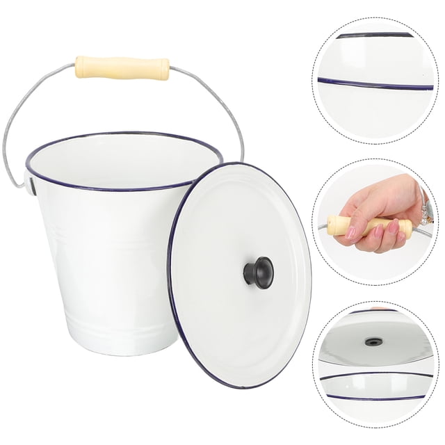 FOLOYORI Small Enamel Bucket 1Pack White With Lid And Handle For Home ...
