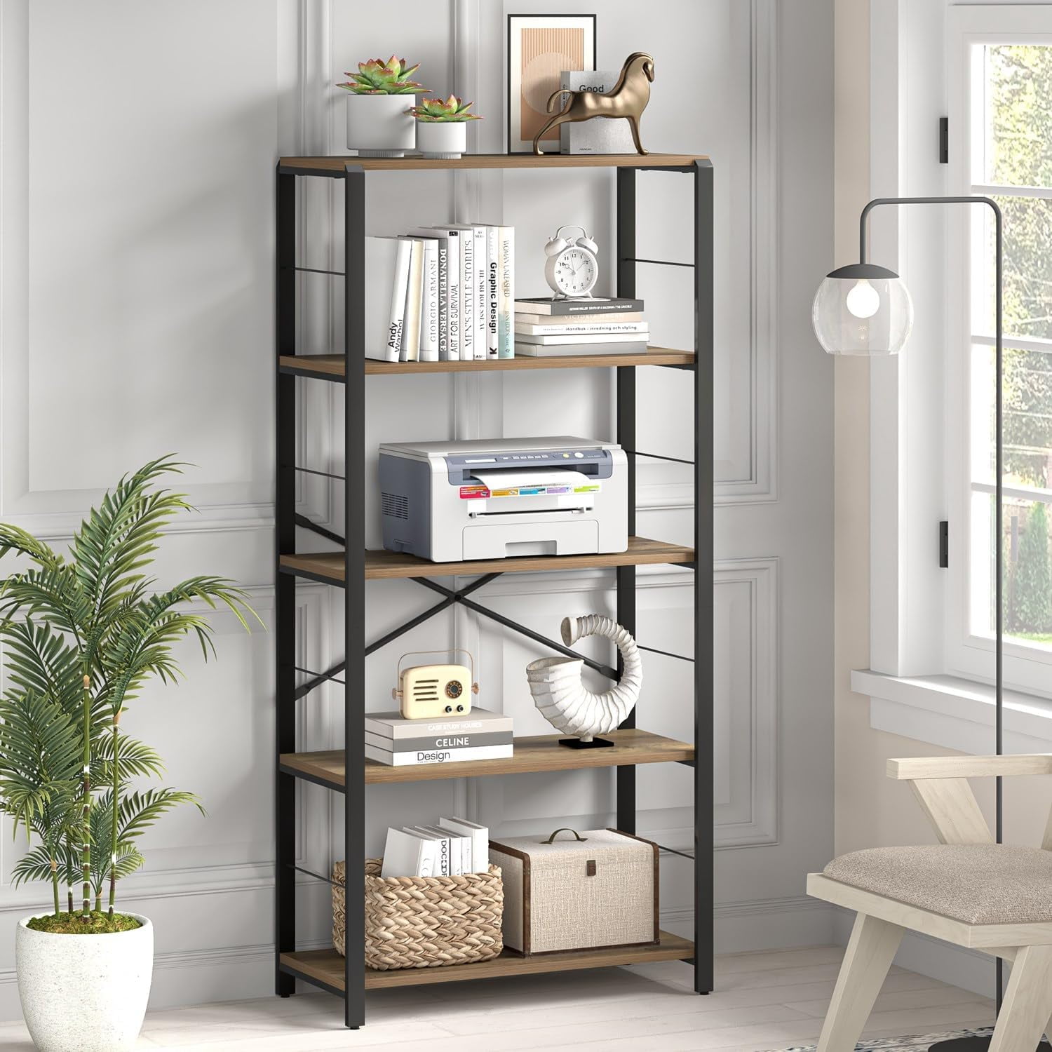 FOLUBAN 5 Tier Tall Bookshelf, Industrial Bookshelves and Bookcases ...