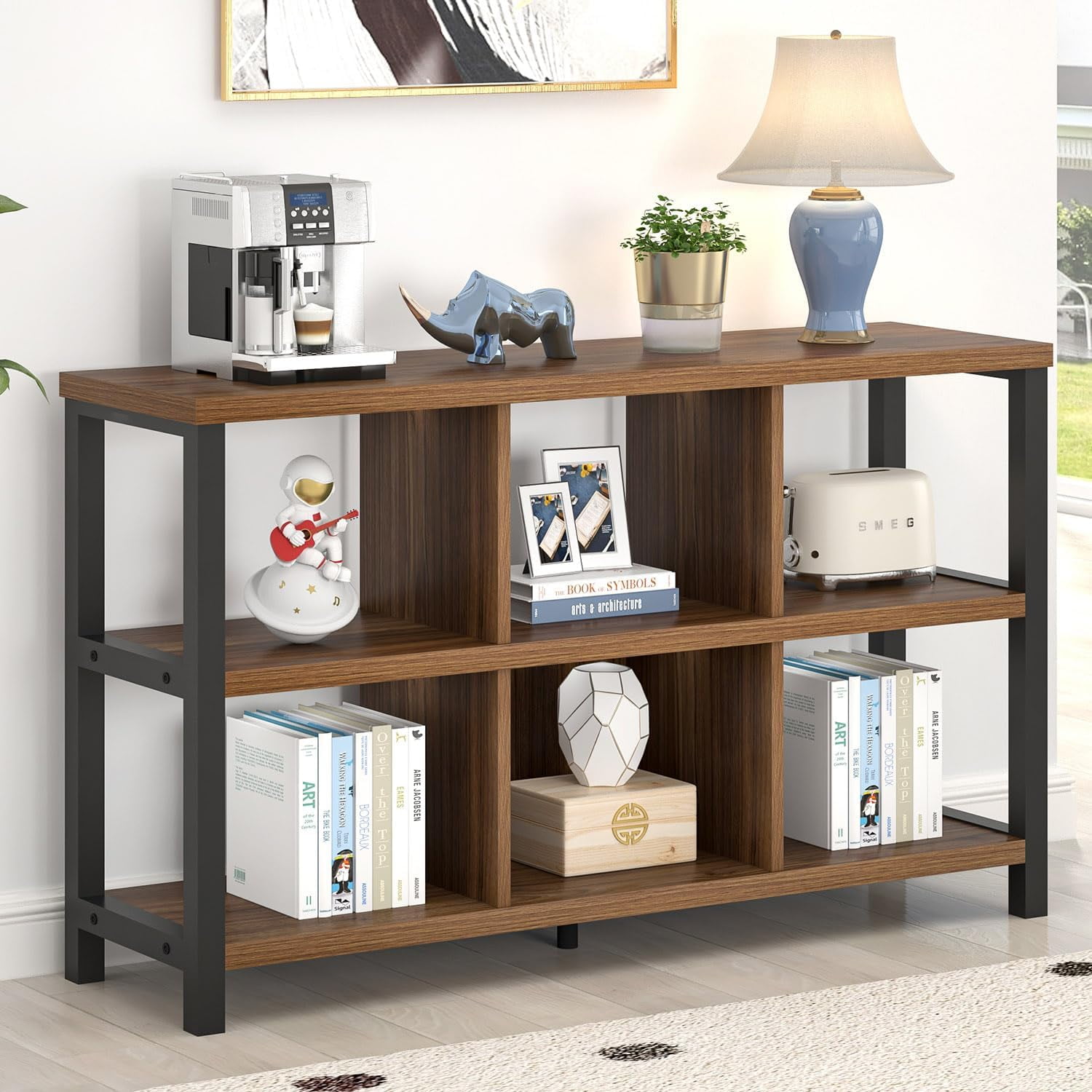 FOLUBAN 6 Cube Storage Organizer Bookshelf, Industrial Horizontal Low ...