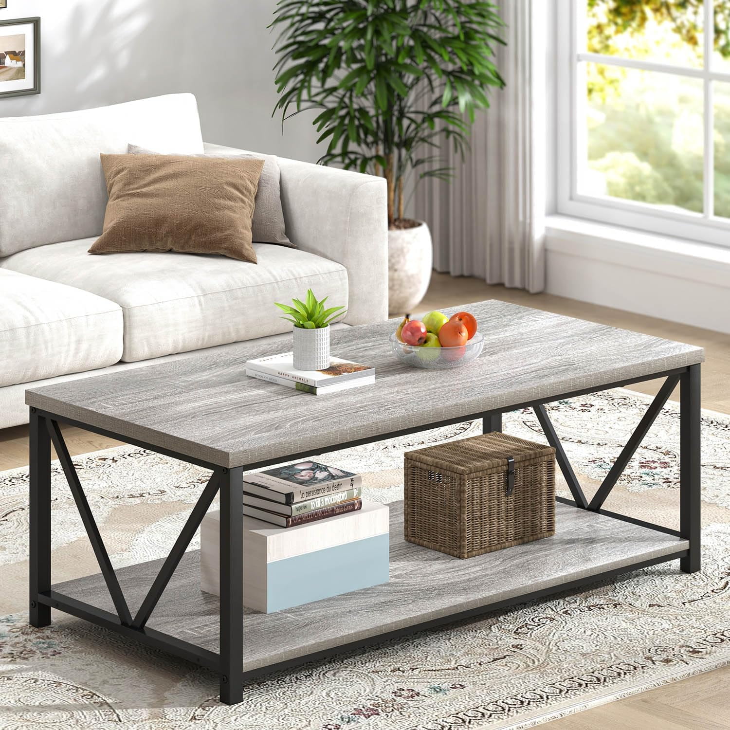 FOLUBAN Coffee Table, Modern Rectangle Living Room Table with Storage ...