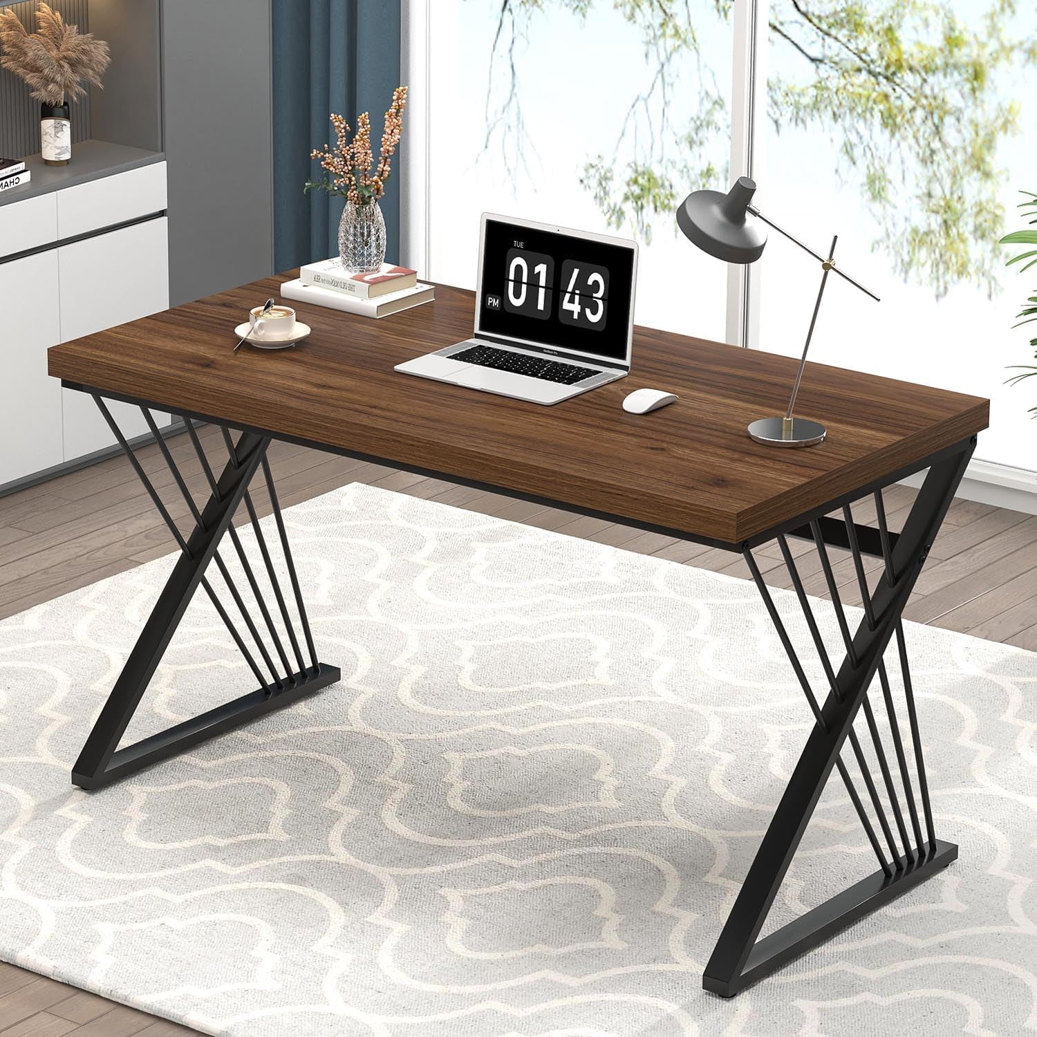 FOLUBAN Home Office Desks, Modern Wood and Metal Writing Study Work ...