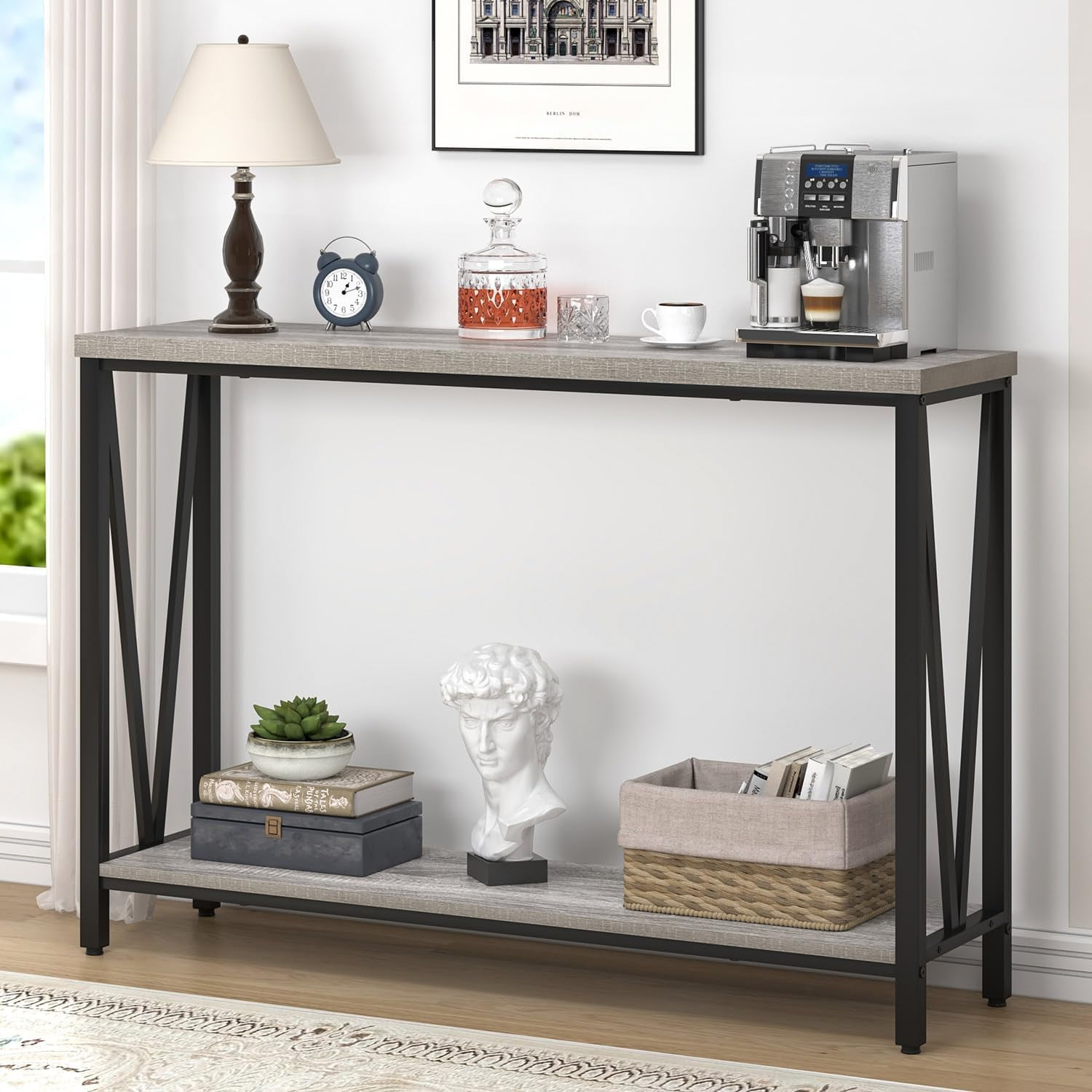 FOLUBAN Industrial Sofa Console Table, Rustic Wood and Metal Entryway ...