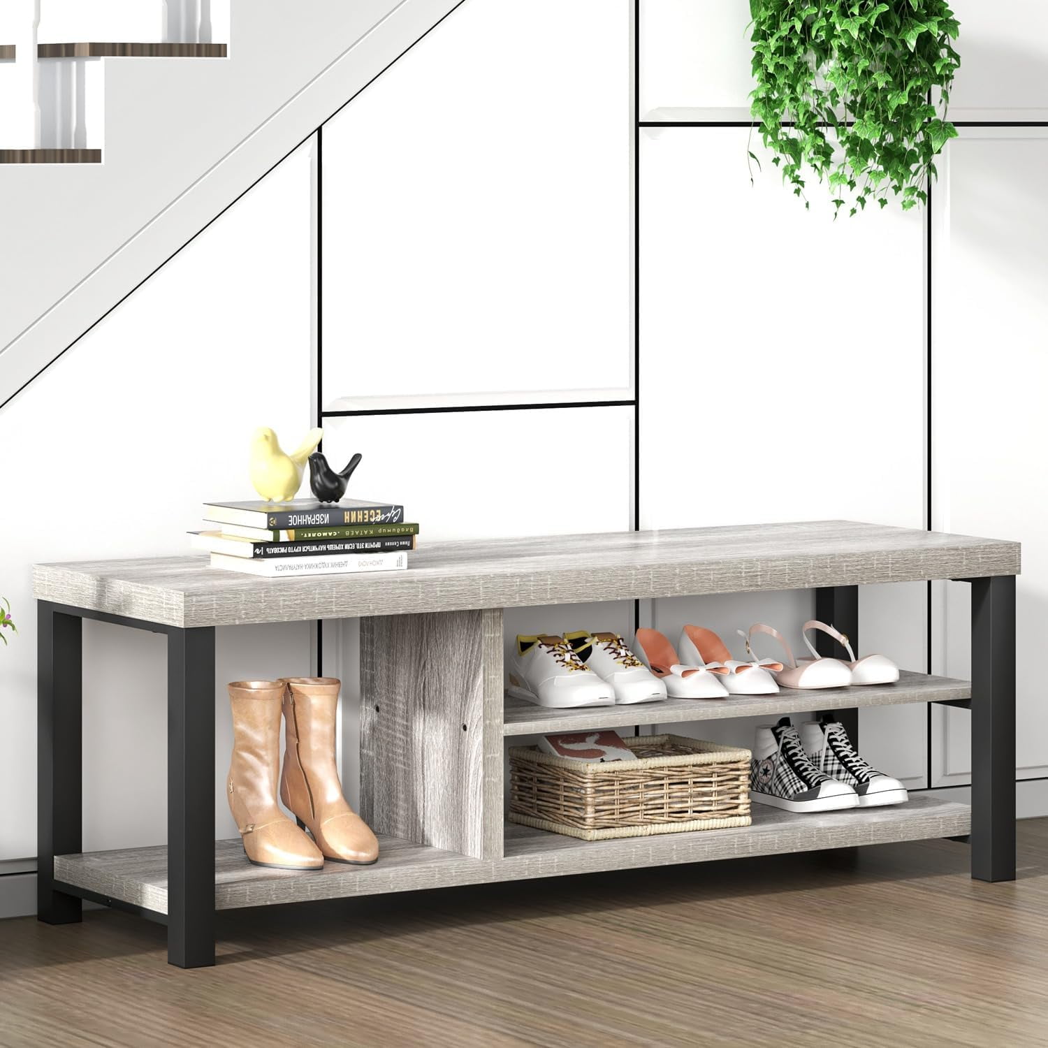 FOLUBAN Shoe Storage Bench, Rustic Wood Entryway Bench for Hallway ...