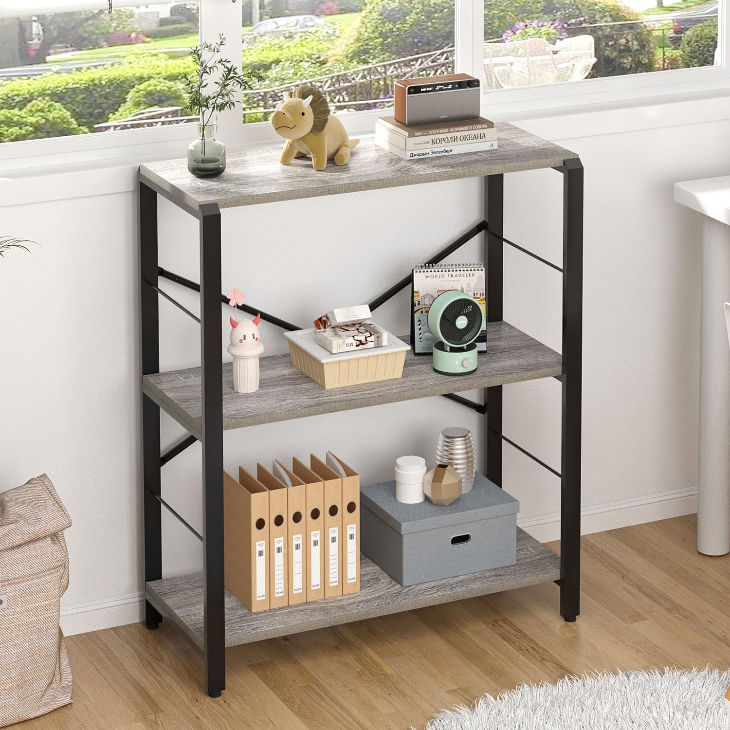 FOLUBAN Small Bookshelf and Bookcase, 3 Tier Low Short Book Shelves ...