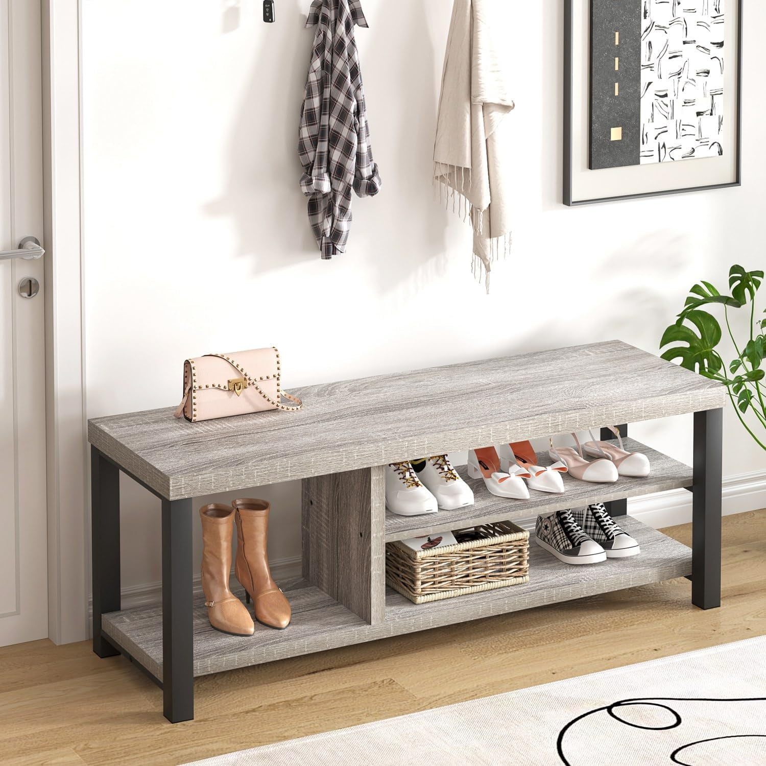FOLUBAN Storage Bench, Vintage Wood Shoe Bench for Entryway Hallway ...