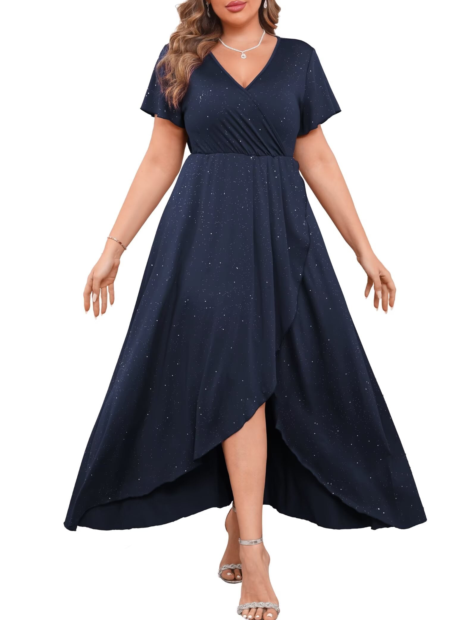 FOLUNSI Plus Size Formal Dresses Glitter V Neck Split Wedding Cocktail ...