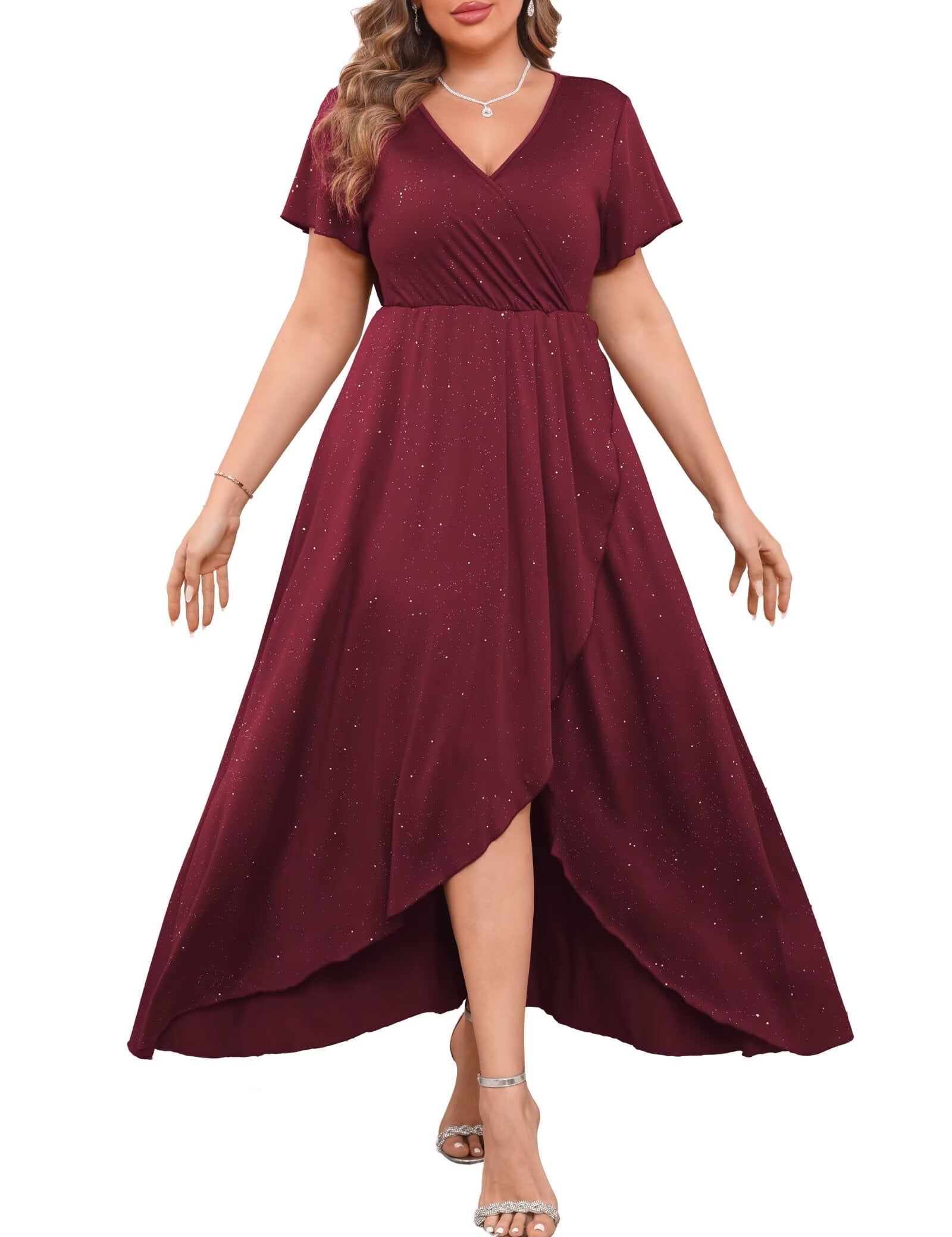 FOLUNSI Plus Size Formal Dresses Glitter V Neck Split Wedding Cocktail ...
