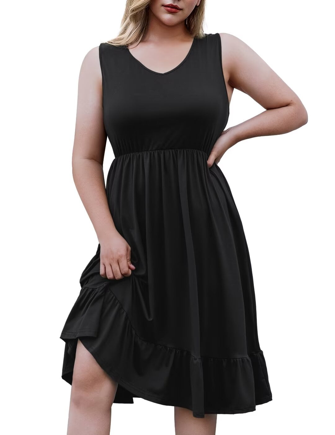 FOLUNSI Plus Size Summer Dress for Women Casual Sleeveless V neck ...
