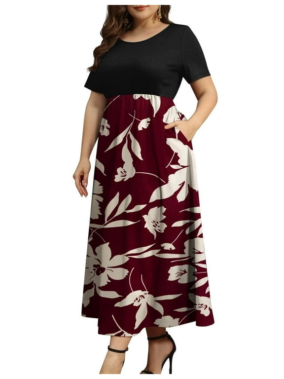 Sakmal Womens Dresses Plus Size Sleeveless Deep V-Neck Floral Casual ...