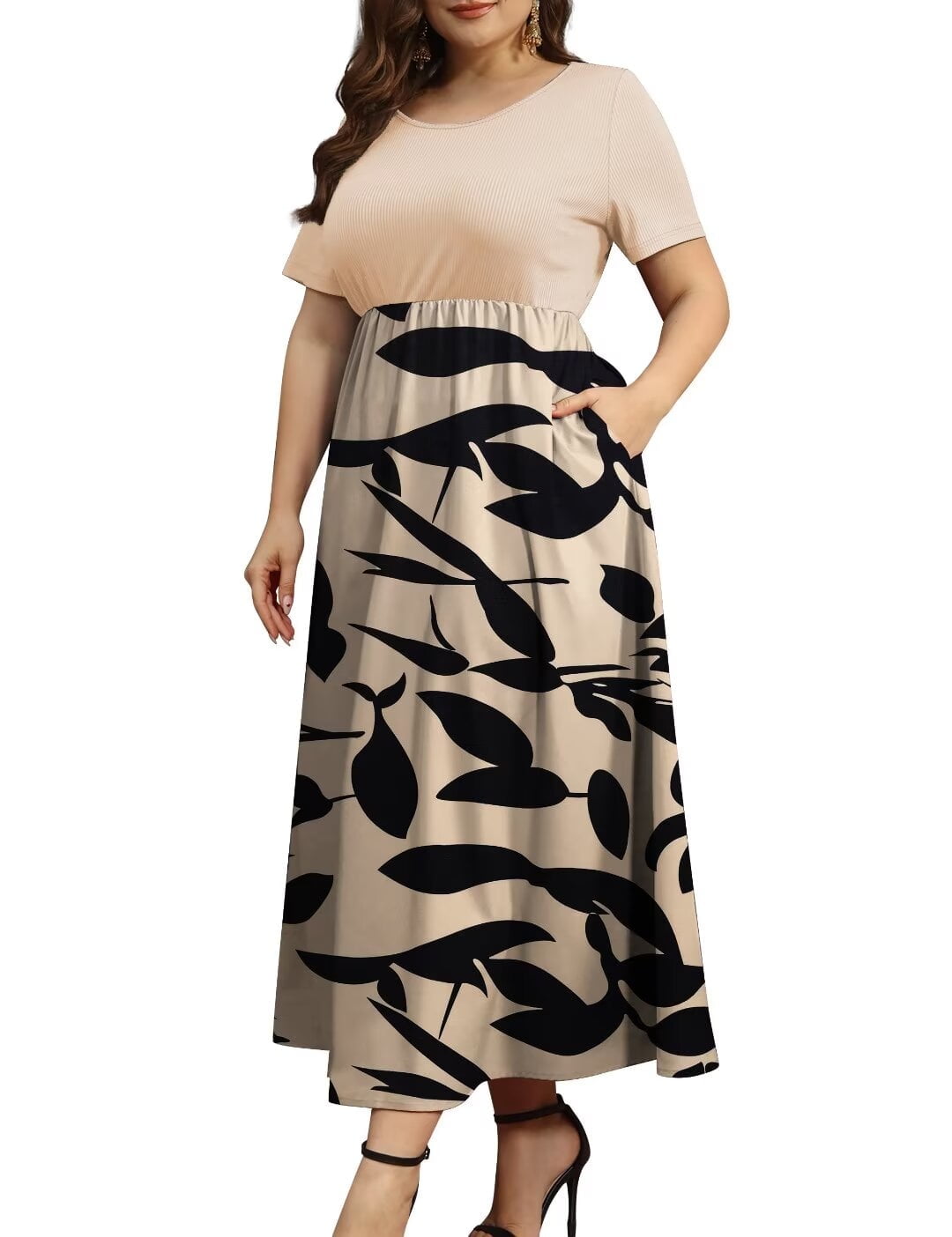 FOLUNSI Women Plus Size Dresses Short Sleeve Loose Ribbed Casual Long ...