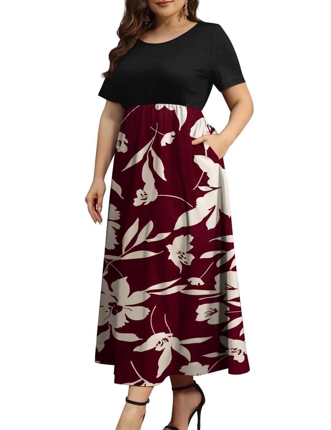 FOLUNSI Women Plus Size Dresses Short Sleeve Loose Ribbed Casual Long ...