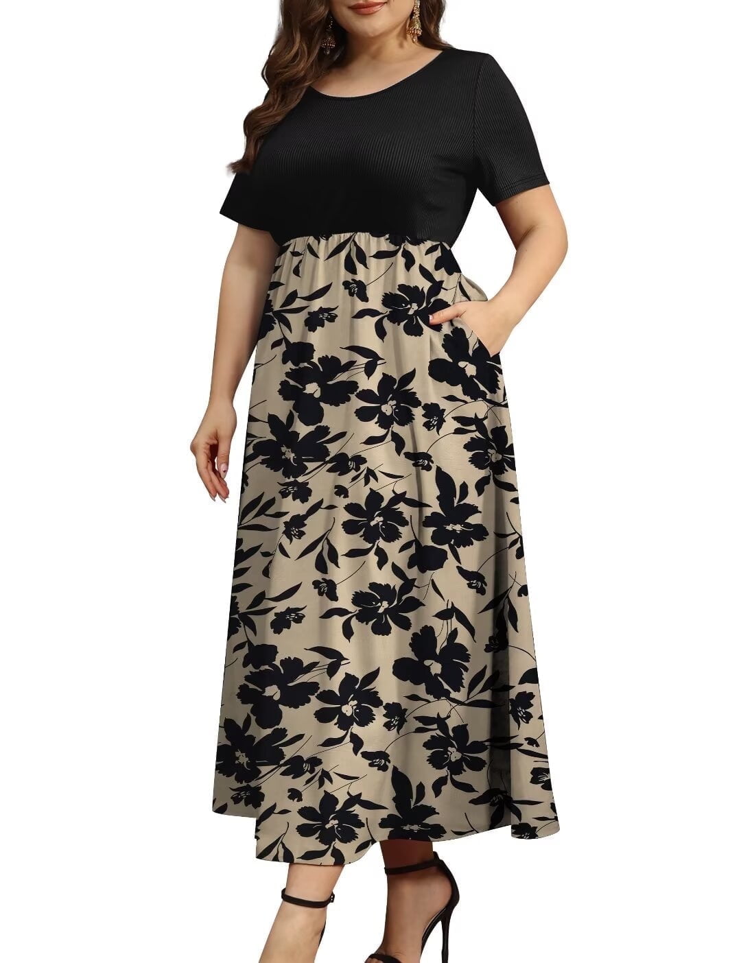 FOLUNSI Plus Size Maxi Dress, Short Sleeve, Crew Neck, Flowy A-Line ...