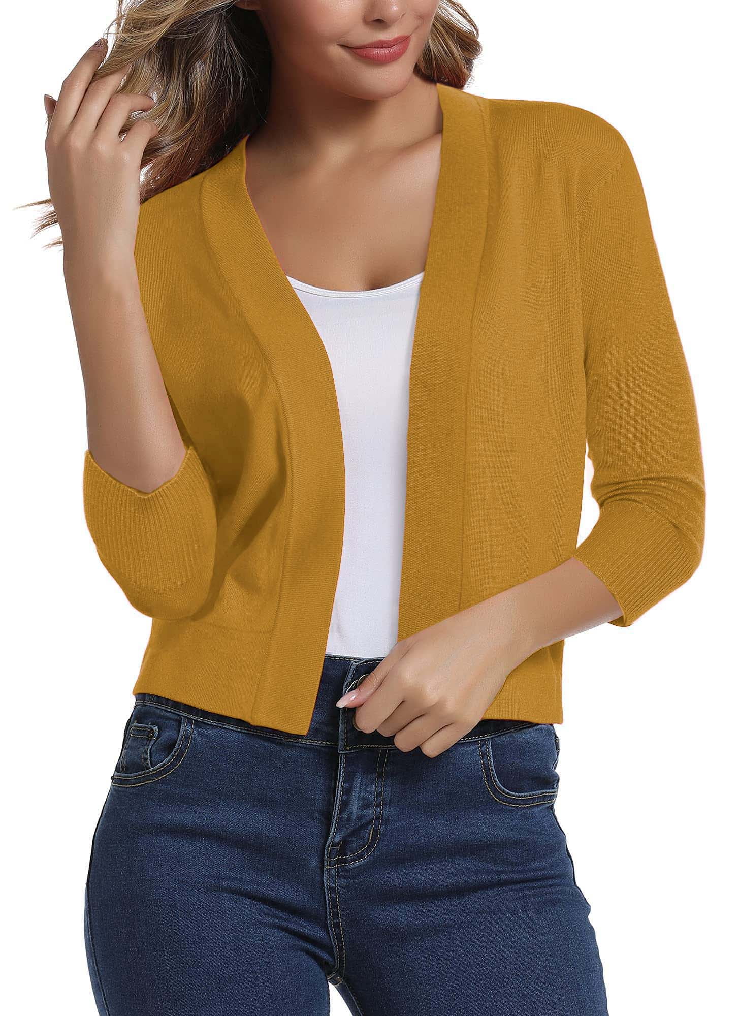 FOLUNSI Women's 3/4 Sleeve Cropped Cardigan, Lightweight Open Front ...
