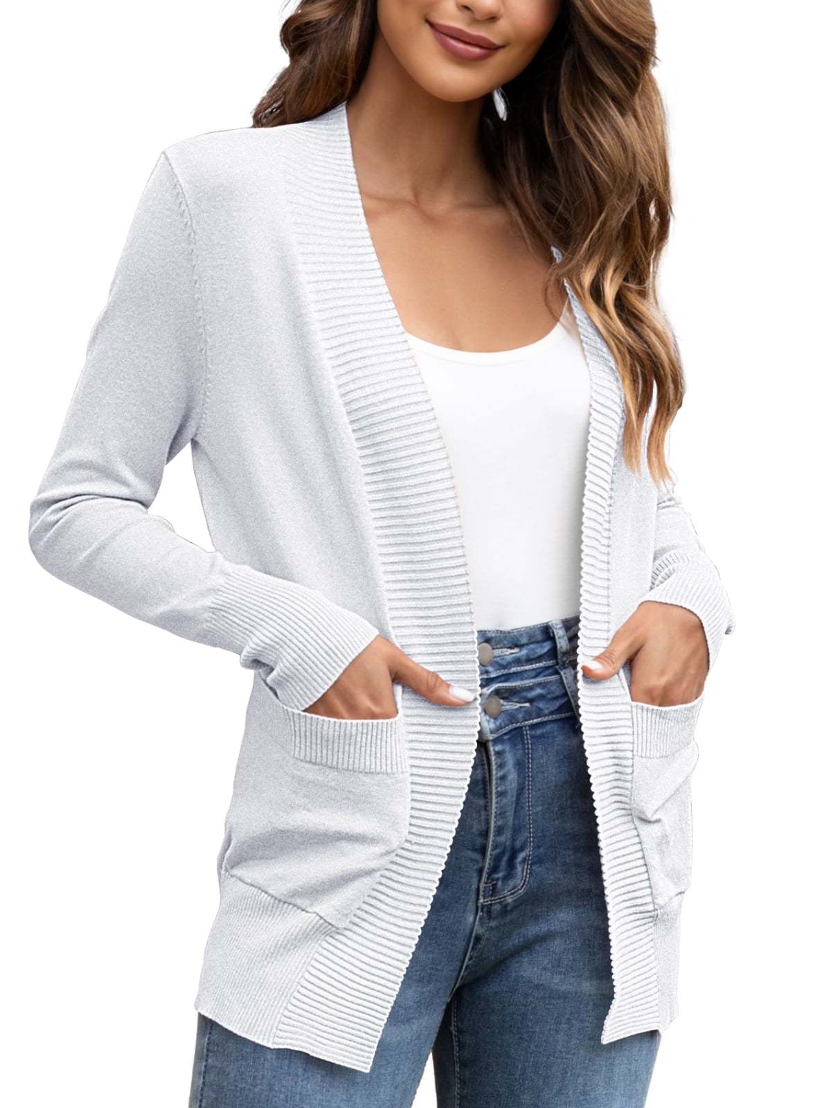 FOLUNSI Women's Lightweight Knit Cardigan Sweaters, Open Front, Long ...