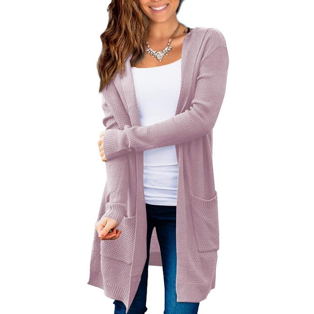 FOLUNSI Women's Hooded Long Sleeve Open Front Cardigan Long Sweaters ...