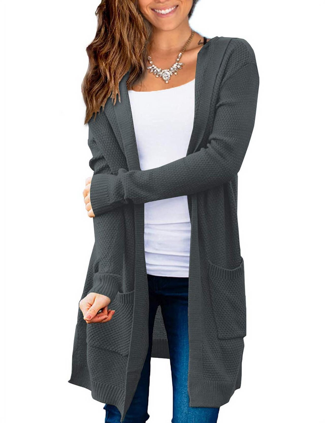 FOLUNSI Women's Lightweight Cable Knit Open Front Hoodie Cardigan ...