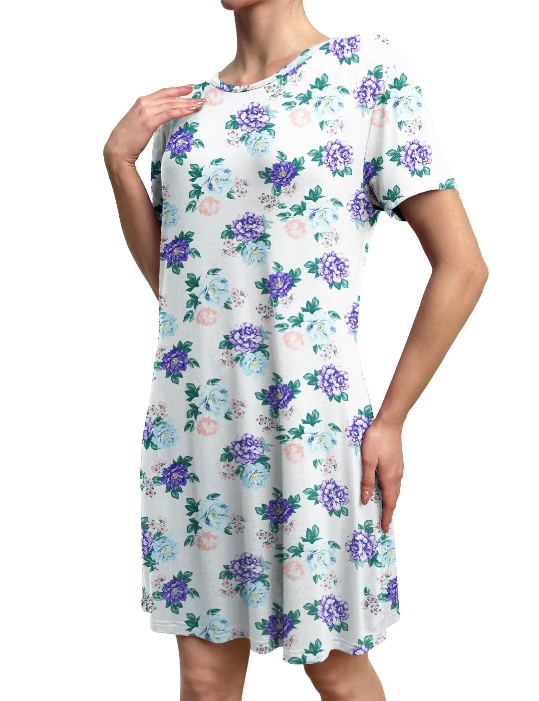 FOLUNSI Women's Plus Size Nightgown Sleepwear Short Sleeves Round Neck ...