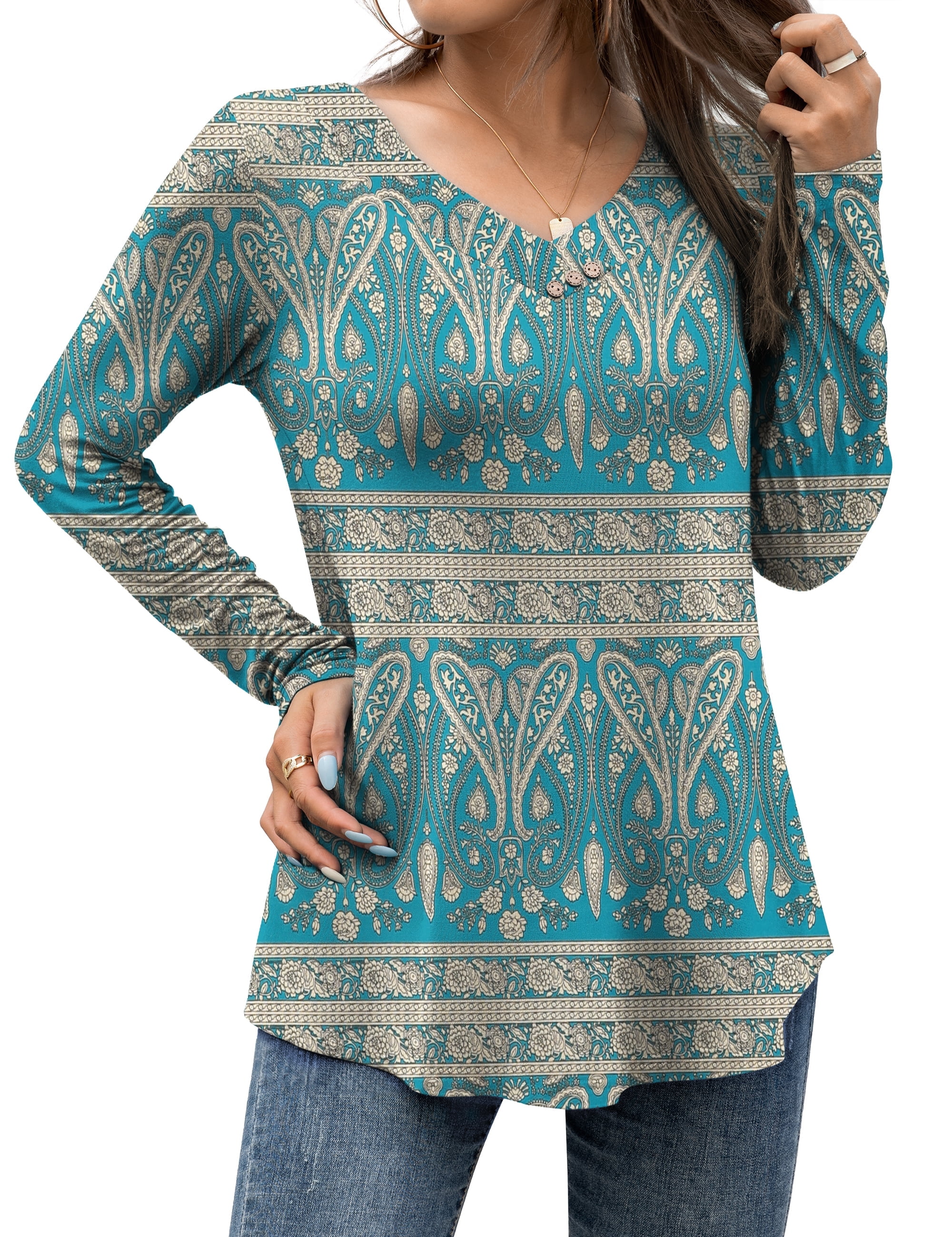 FOLUNSI Women's Plus Size Tops Casual Blouses Long Sleeve Flowy Tunic ...
