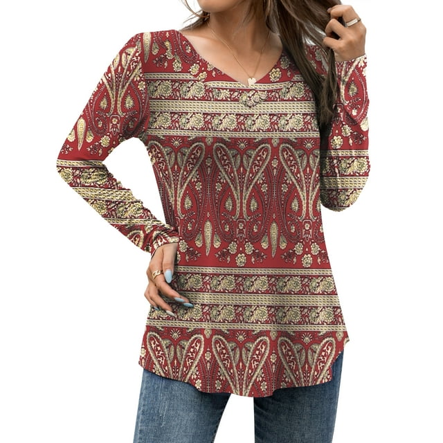 FOLUNSI Women's Plus Size Tops Casual Blouses Long Sleeve Flowy Tunic ...