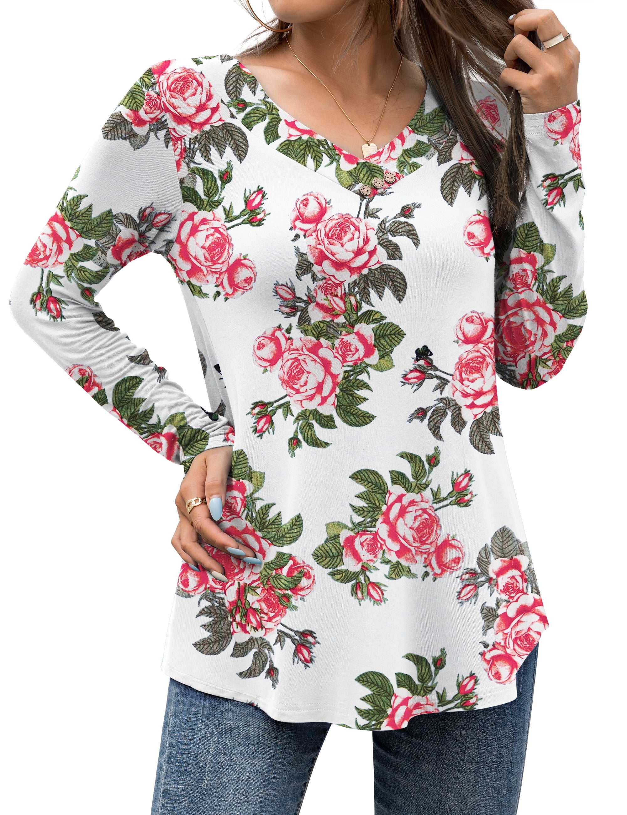 FOLUNSI Women's Plus Size Tops Casual Blouses Long Sleeve Flowy Tunic ...
