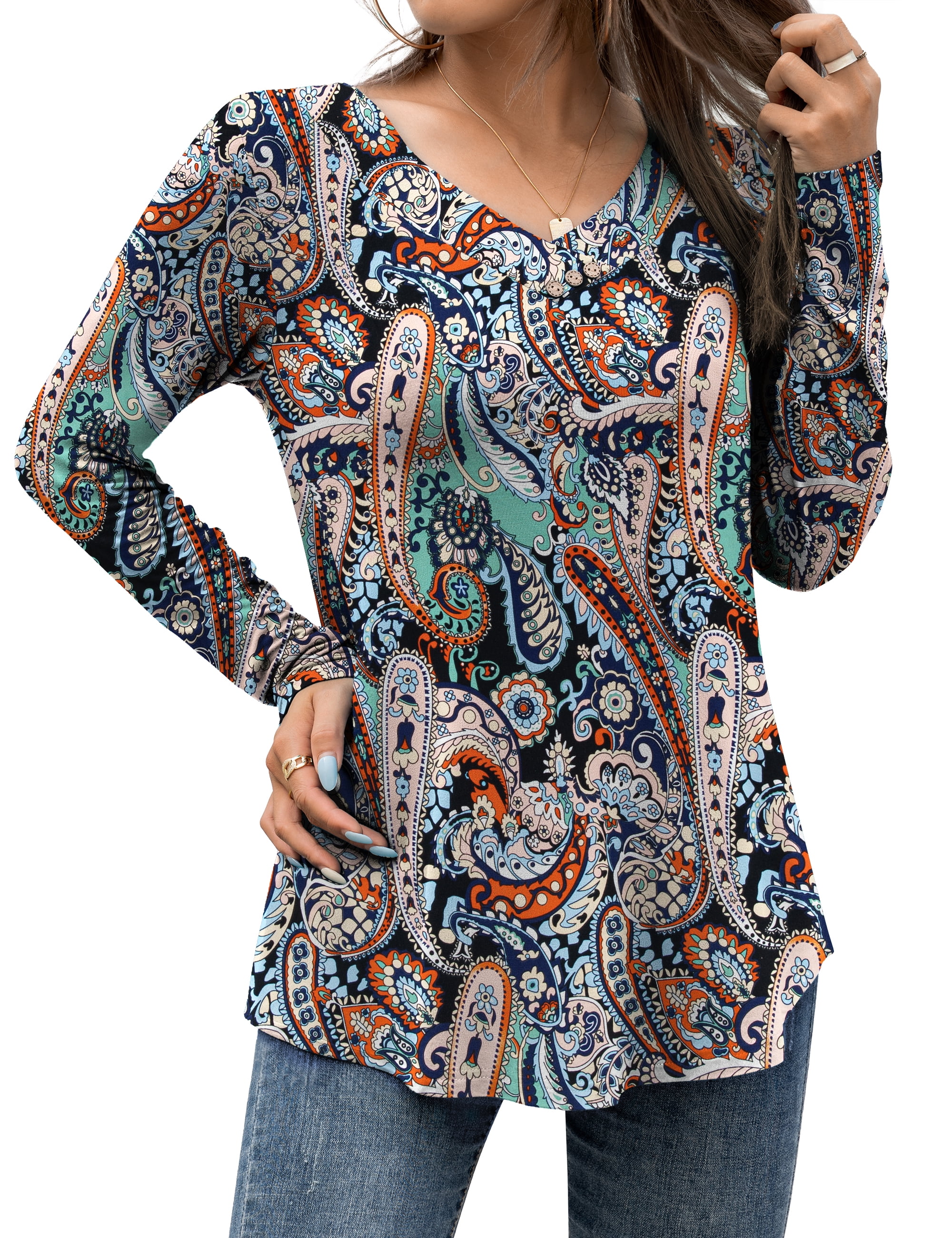 Folunsi Womens Plus Size Tops Casual Blouses Long Sleeve Flowy Tunic