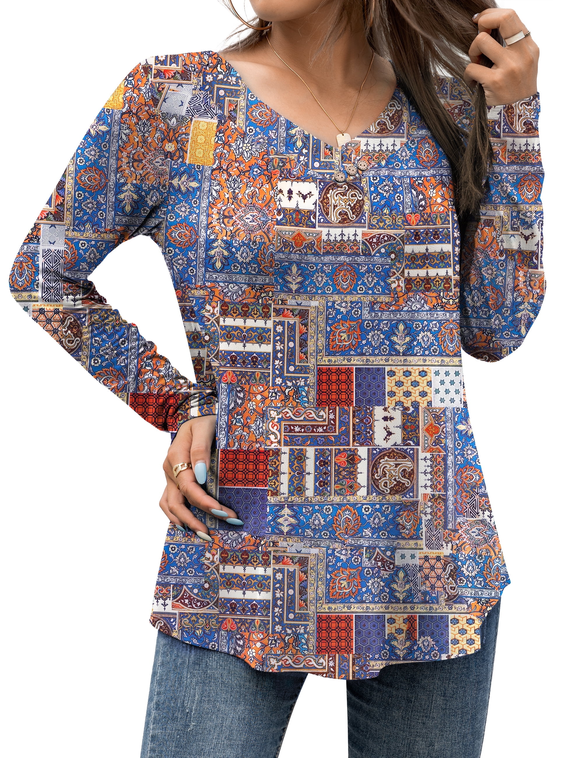 FOLUNSI Women's Plus Size Tops Casual Blouses Long Sleeve Flowy Tunic ...