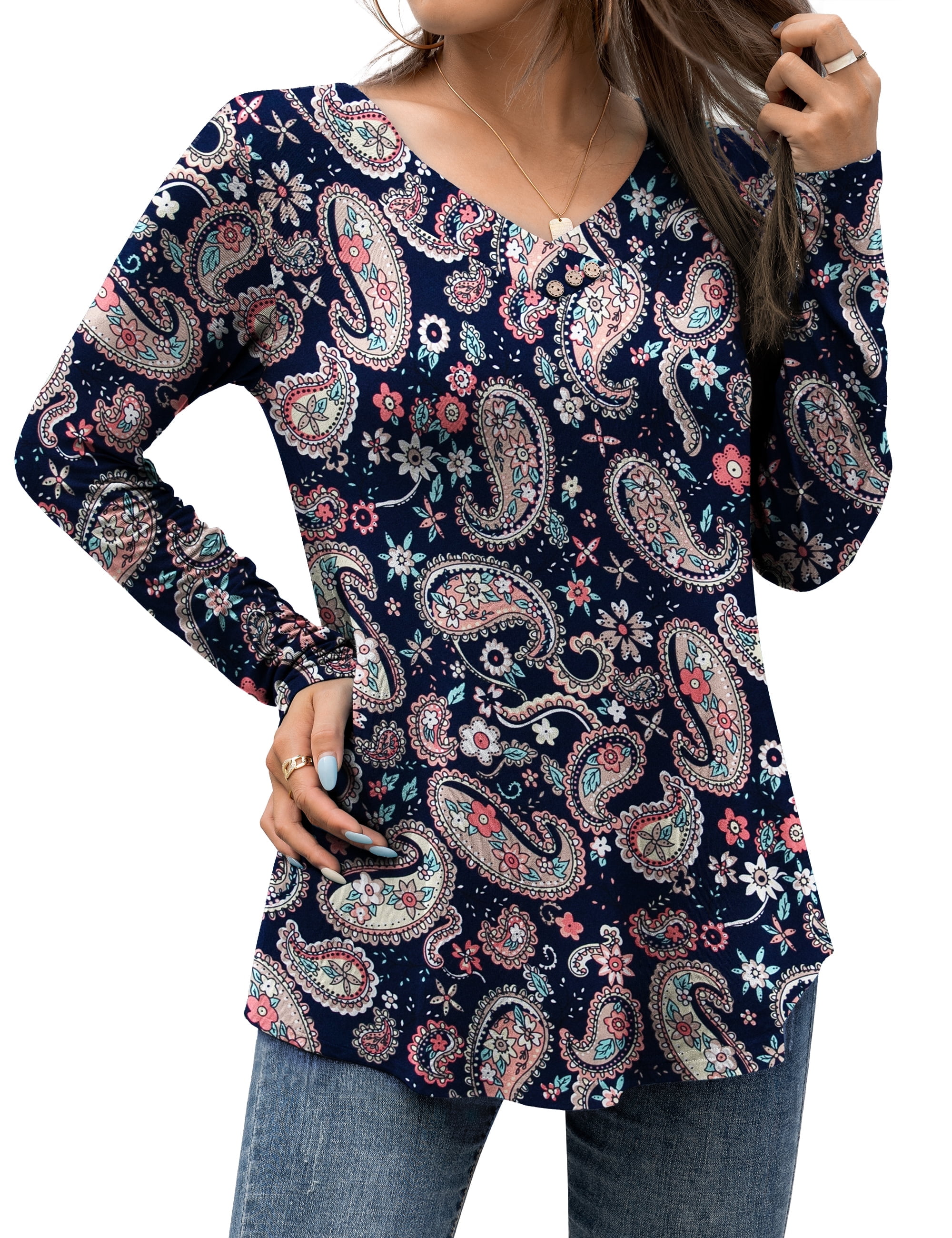 FOLUNSI Women's Plus Size Tops Casual Blouses Long Sleeve Flowy Tunic ...