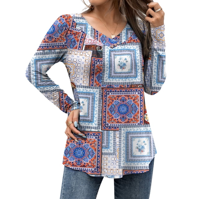FOLUNSI Women's Plus Size Tops Casual Blouses Long Sleeve Flowy Tunic ...