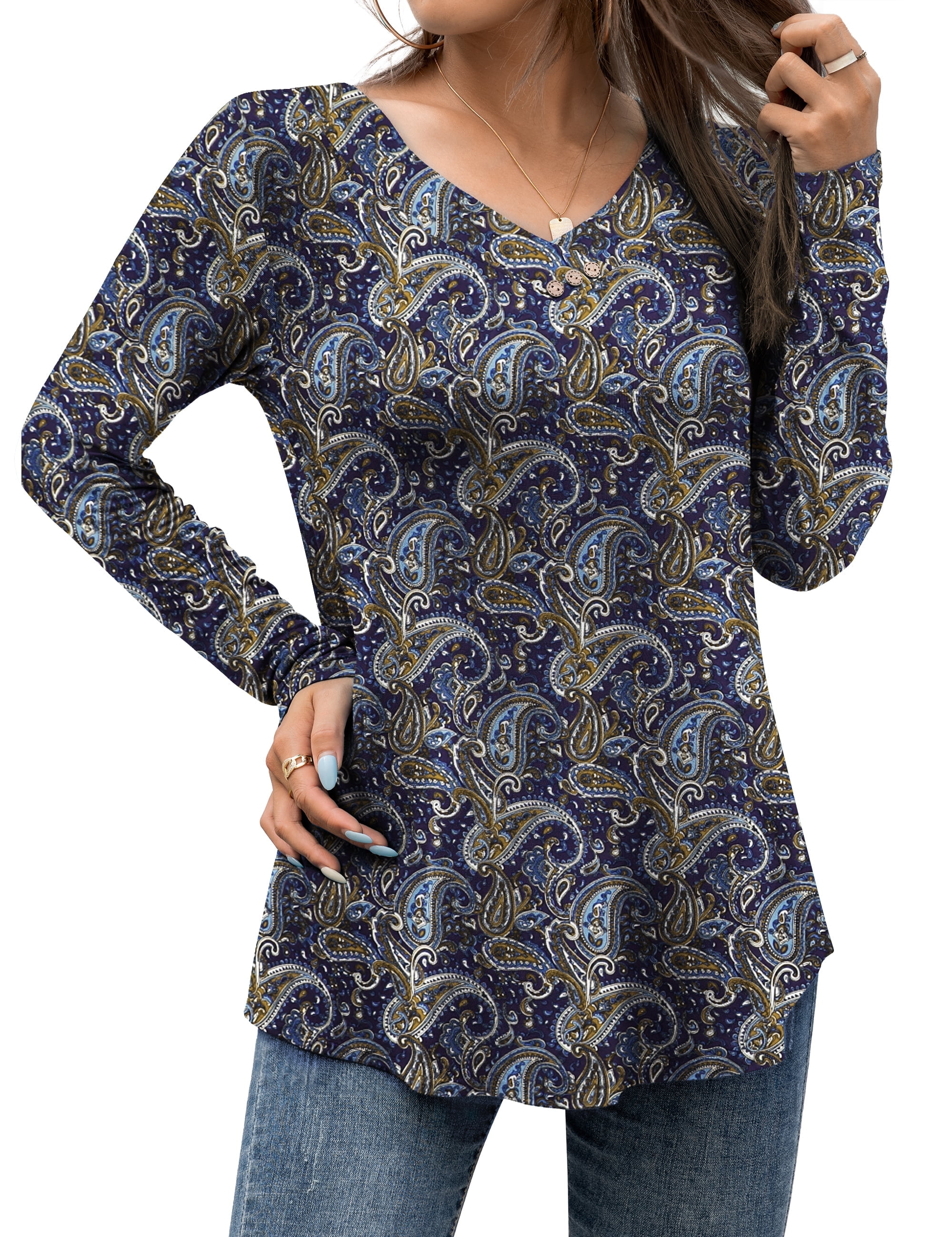 FOLUNSI Women's Plus Size Tops, Casual Long Sleeve Flowy Tunic, Rayon ...