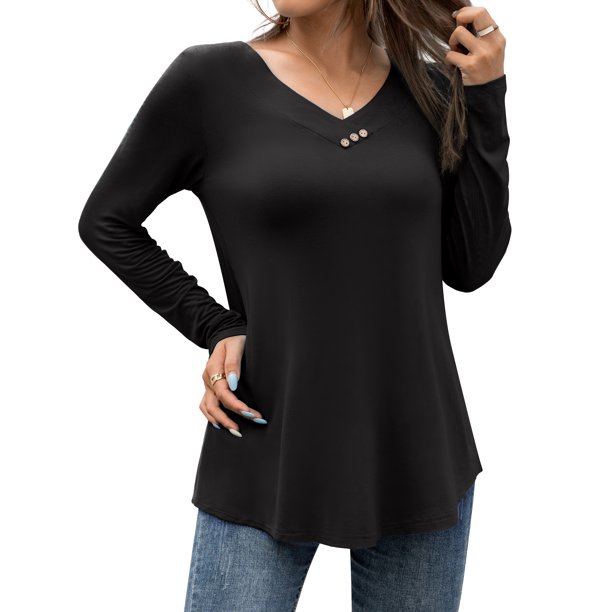 Folunsi Womens Plus Size Tops Casual Blouses Long Sleeve Flowy Tunic