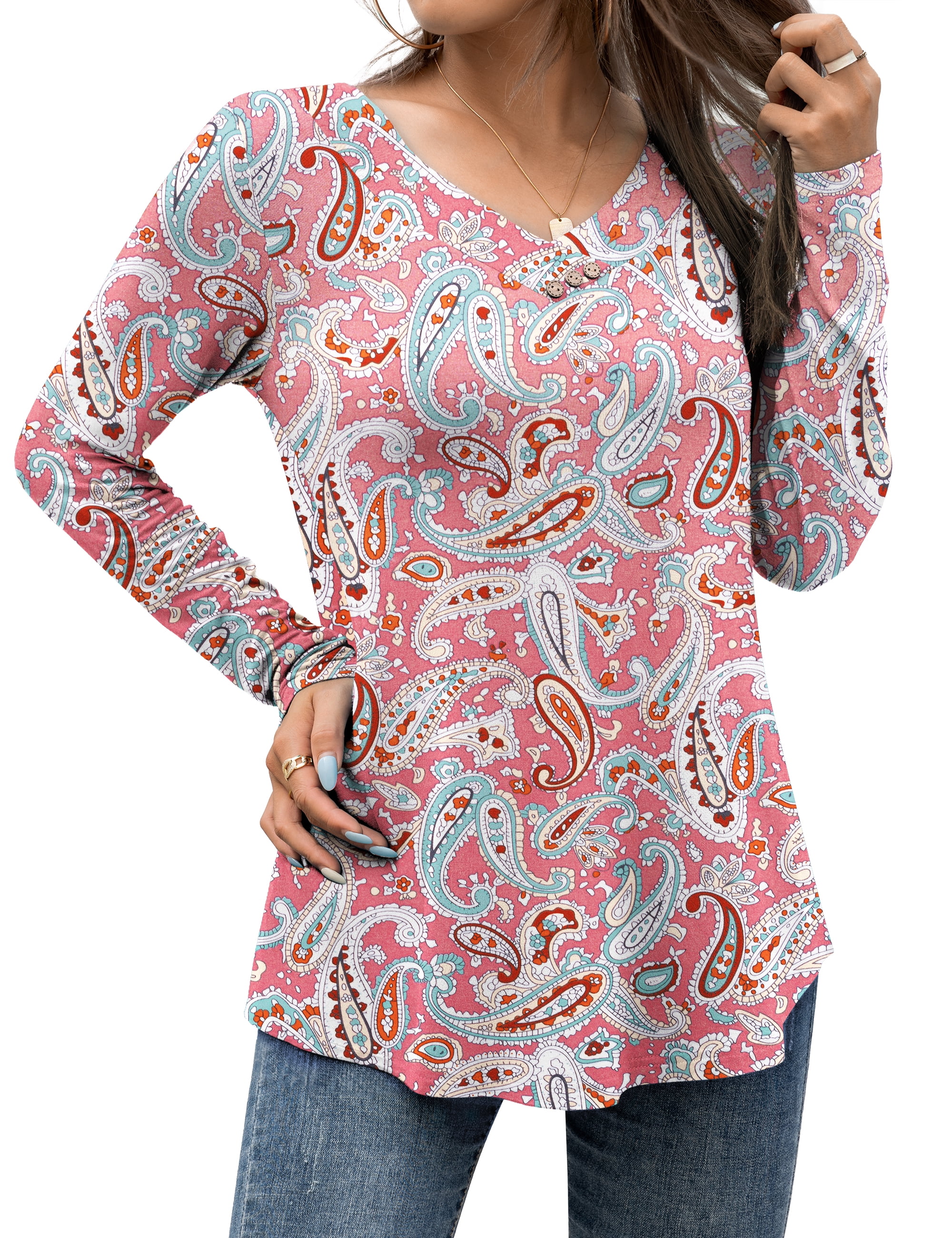 Folunsi Womens Plus Size Tops Casual Blouses Long Sleeve Flowy Tunic