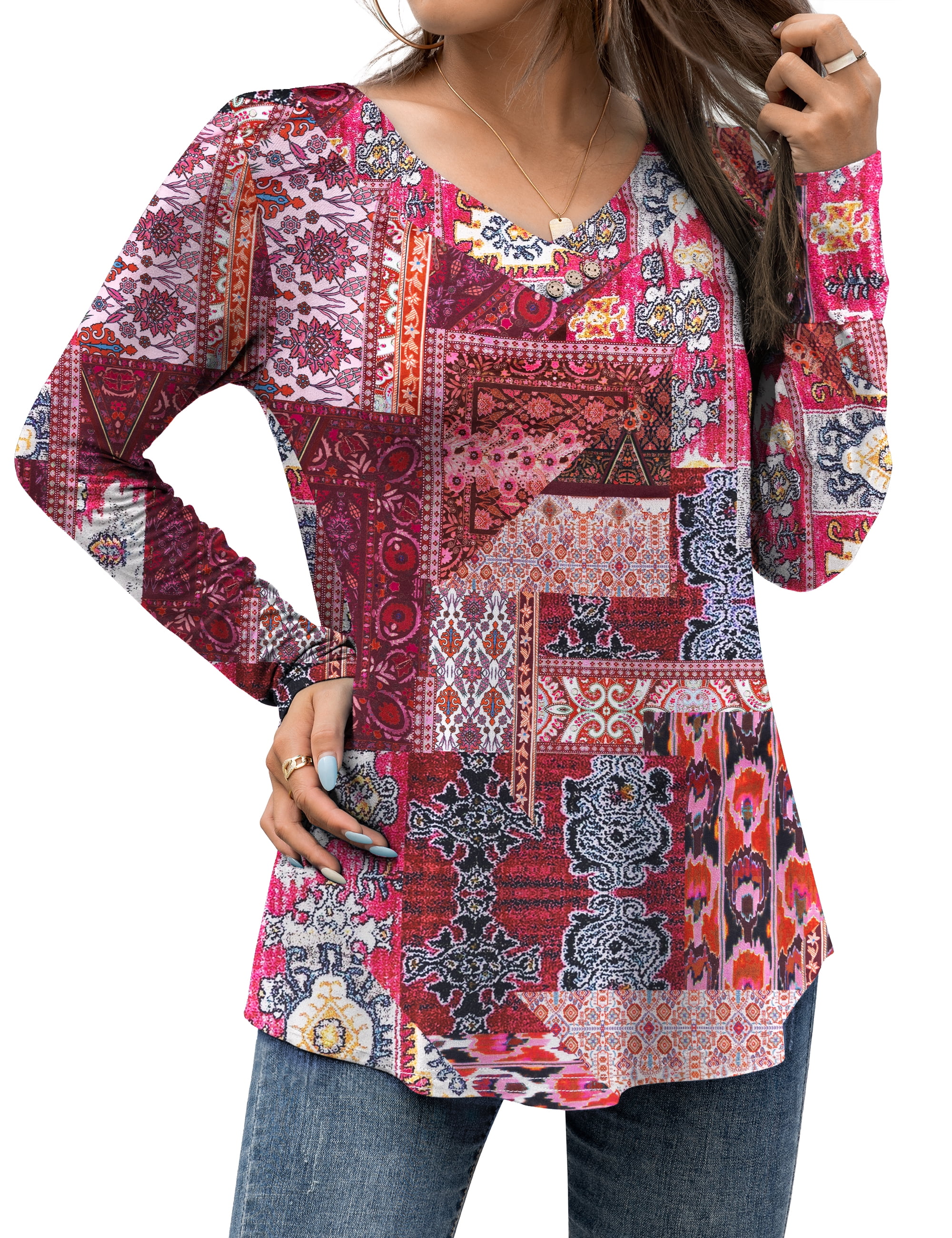 FOLUNSI Women's Plus Size Tops Casual Blouses Long Sleeve Flowy Tunic ...