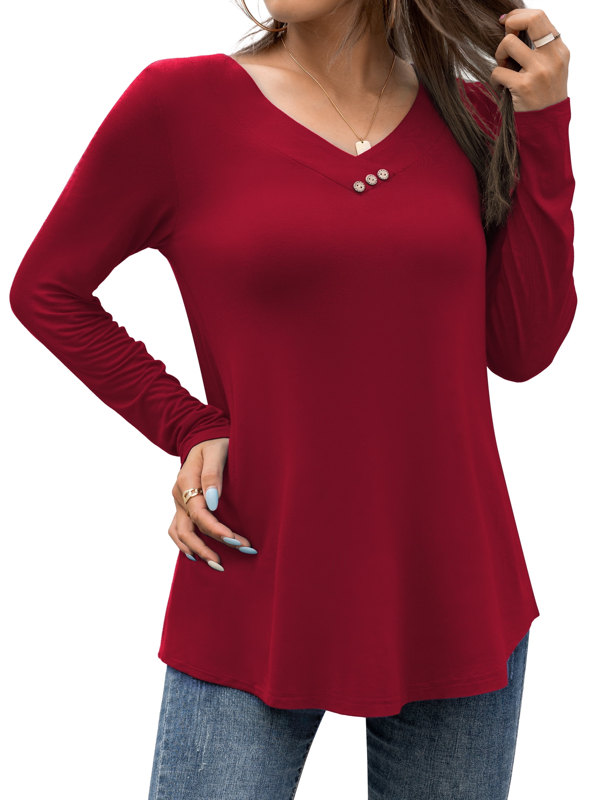 FOLUNSI Women's Plus Size Tops Casual Blouses Long Sleeve Flowy Tunic ...