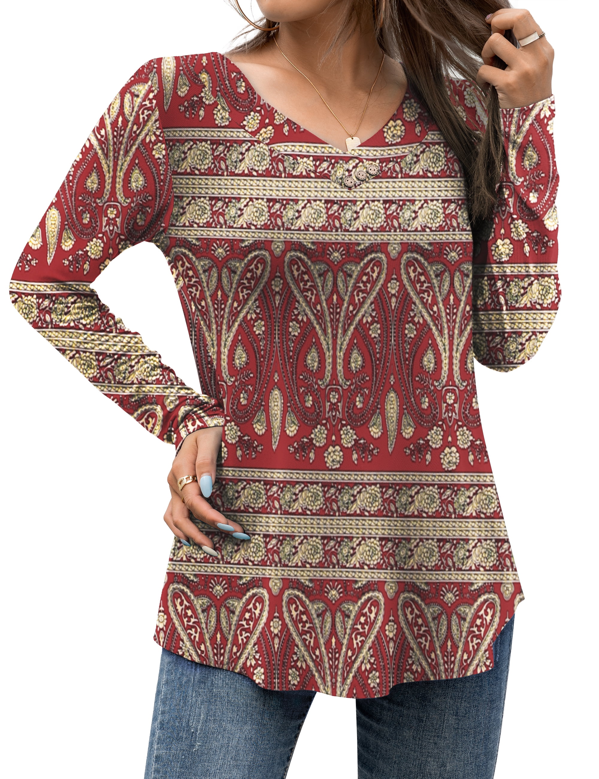 Folunsi Womens Plus Size Tops Casual Blouses Long Sleeve Flowy Tunic