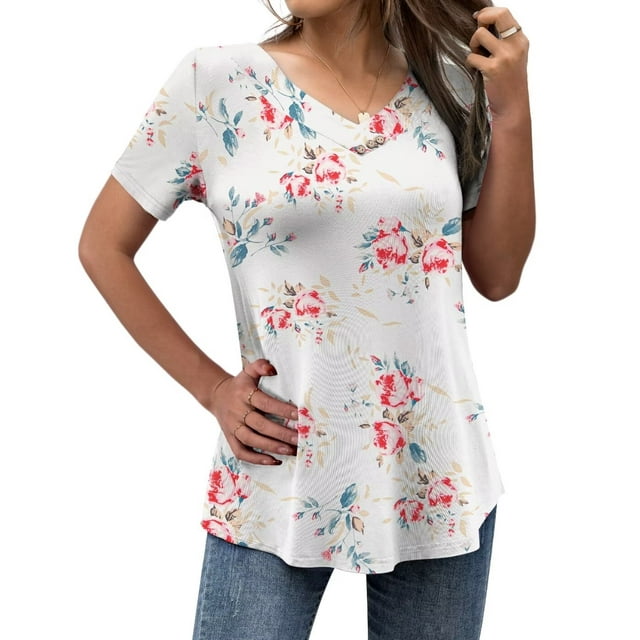 FOLUNSI Women's Plus Size Tops Short Sleeve Blouses Flowy Tunic Tops M ...