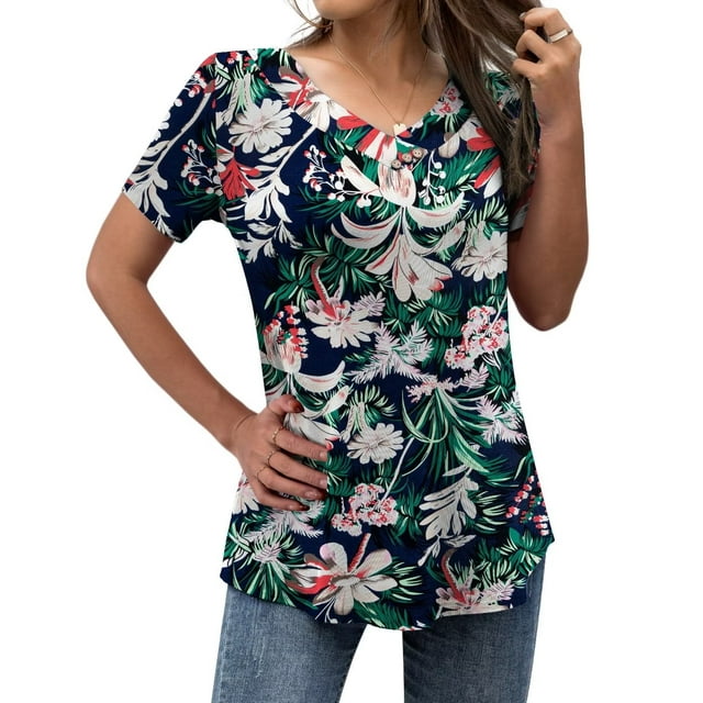 FOLUNSI Women's Plus Size Tops Short Sleeve Blouses Flowy Tunic Tops M ...