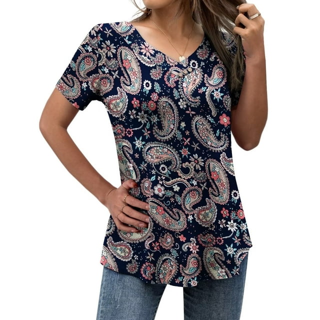 FOLUNSI Women's Plus Size Tops Short Sleeve Blouses Flowy Tunic Tops M ...